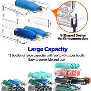 Water Bottle Organizer for Cabinet, Stackable Water Bottle Holder for Kitchen Pantry Organization and Storage, Plastic Wine Rack, Drink Organizer for Fridge, Freezer -4 Packs, Hold 12 Bottles, Clear