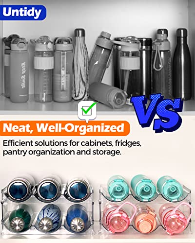 Water Bottle Organizer for Cabinet, Stackable Water Bottle Holder for Kitchen Pantry Organization and Storage, Plastic Wine Rack, Drink Organizer for Fridge, Freezer -4 Packs, Hold 12 Bottles, Clear