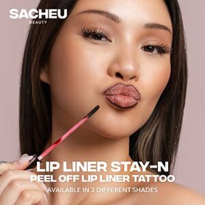 Sacheu Lip Liner Stay-N - Peel Off Lip Liner Tattoo, Peel Off Lip Stain, Long Lasting Lip Stain Peel Off, Infused with Hyaluronic Acid & Vitamin E, For All Skin Types - p-INKED Shade, Pack of 1