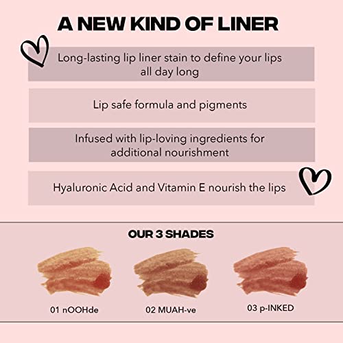 Sacheu Lip Liner Stay-N - Peel Off Lip Liner Tattoo, Peel Off Lip Stain, Long Lasting Lip Stain Peel Off, Infused with Hyaluronic Acid & Vitamin E, For All Skin Types - p-INKED Shade, Pack of 1