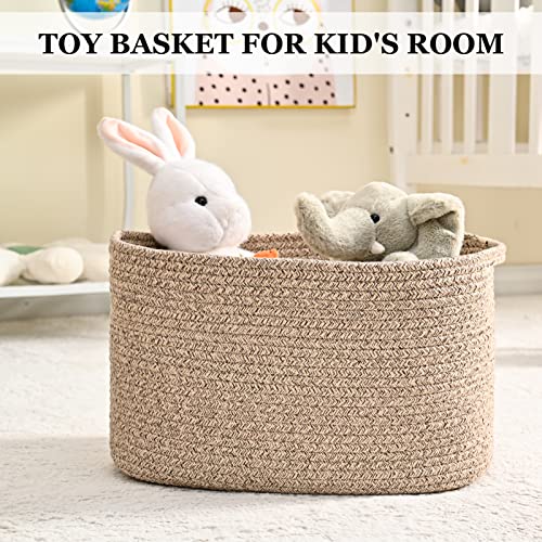 HOMHOLDON Cotton Rope Storage Baskets for Organizing, 15"x10"x9" Set of 1 Woven Basket for Storage, Shelf Basket Cube Storage Bins for Bathroom,Bedroom,Living Room,Laundry,Nursery Room,Clothes,Towels,Toys, Blanket(Brown)