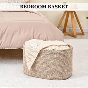 HOMHOLDON Cotton Rope Storage Baskets for Organizing, 15"x10"x9" Set of 1 Woven Basket for Storage, Shelf Basket Cube Storage Bins for Bathroom,Bedroom,Living Room,Laundry,Nursery Room,Clothes,Towels,Toys, Blanket(Brown)