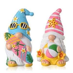 fairysandy 2 pieces summer gnomes beach decorations surfboard gnome stuff decor mini gnomes resin figurines set collectible tabletop kitchen decorations for home kitchen farmhouse office