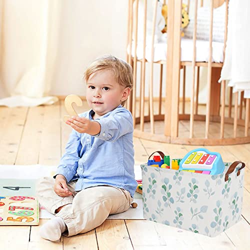 HKEC Rectangle Storage Basket with Handles, Collapsible Storage Box Cute Canvas Organizer Bin for Pet/Kids Toys, Books/Playroom Organization/Toy Bin/Closet/Shelf Baskets/Baby Hamper