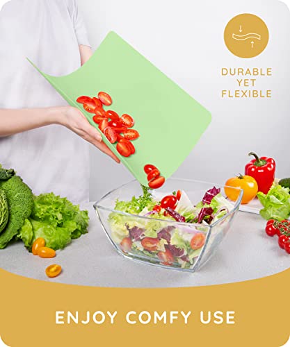 Extra Thin Flexible Cutting Boards for Kitchen - Cutting Mats for Cooking, Colored Cutting Mat Set with Easy-Grip Handles | Non Slip Cutting Sheets, Flexible Plastic Cutting Board Set of 3 (15"x12")