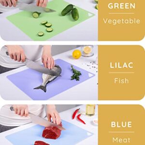 Extra Thin Flexible Cutting Boards for Kitchen - Cutting Mats for Cooking, Colored Cutting Mat Set with Easy-Grip Handles | Non Slip Cutting Sheets, Flexible Plastic Cutting Board Set of 3 (15"x12")