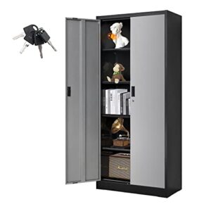 yeezer metal garage storage cabinet - 71" steel lockable file cabinet with 2 doors and 4 adjustable shelves. locking cabinet for home, office, garage, gym, school