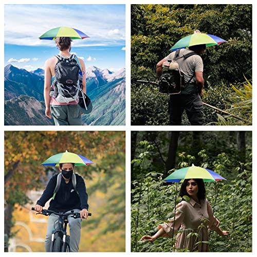 Kilobey Umbrella Hat, 25 inch Small Hands Free Umbrella Cap for Adults & Kids, 7-Ribs Waterproof Foldable Umbrella Hat for Gardening Camping Golf Sunshade Outdoor,WatermelonRed,2pcs