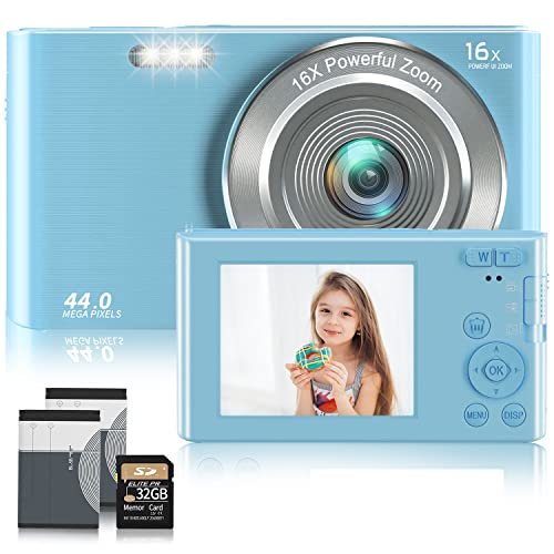 Digital Camera,Kids Camera with 32GB Card 4K 44MP Point and Shoot Camera with 16X Digital Zoom 2.4 Inch,Vlogging Camera for Students Teens Adults Girls Boys-Blue3