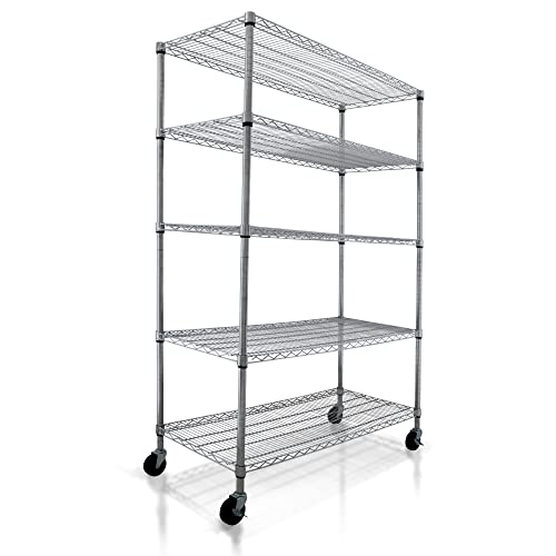 Crescent 4000 LBS 36L 18W 76H Chrome, 5 Tier Racks for Storage, Heavy Duty Wire Shelving Rack with 4" Casters