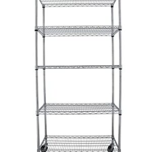 Crescent 4000 LBS 36L 18W 76H Chrome, 5 Tier Racks for Storage, Heavy Duty Wire Shelving Rack with 4" Casters