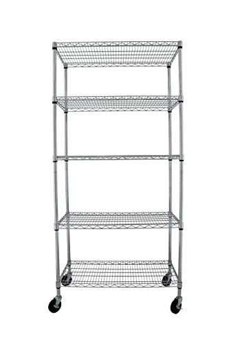 Crescent 4000 LBS 36L 18W 76H Chrome, 5 Tier Racks for Storage, Heavy Duty Wire Shelving Rack with 4" Casters