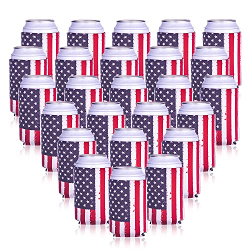 Cooler Sleeve for Cans 25pcs USA Flag Can Coolers Bulk Neoprene Can Cooler 12 Oz