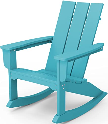 KINGYES Rocking Adirondack Chair ｜Modern Porch Rocker｜Weather Resistant Rocking Chair｜HDPE Curved Backrest Plastic Adirondack Rocker for Outdoor, Patio, Deck, Backyard - Tiffany