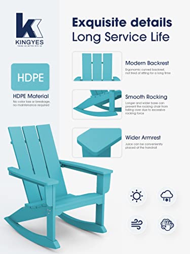 KINGYES Rocking Adirondack Chair ｜Modern Porch Rocker｜Weather Resistant Rocking Chair｜HDPE Curved Backrest Plastic Adirondack Rocker for Outdoor, Patio, Deck, Backyard - Tiffany