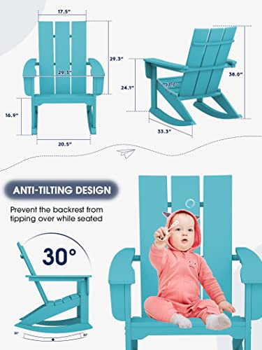 KINGYES Rocking Adirondack Chair ｜Modern Porch Rocker｜Weather Resistant Rocking Chair｜HDPE Curved Backrest Plastic Adirondack Rocker for Outdoor, Patio, Deck, Backyard - Tiffany