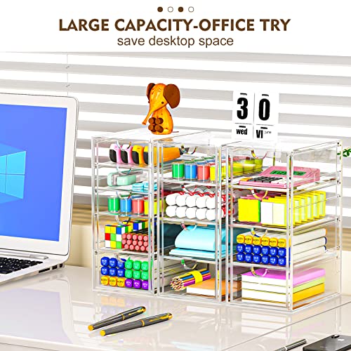 Desk Organizers And Accessories With 13 Drawers, Office Desktop Drawers, Plastic Makeup Organizer Containers Bins With Drawers Desk Organization, Bathroom Organizers Storage Case Box Cube, Pack of 3