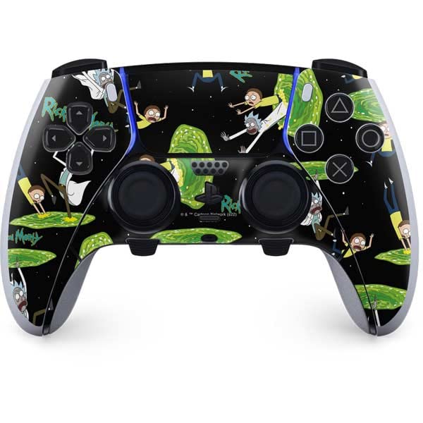 Skinit Gaming Decal Skin Compatible with PS5 DualSense Edge Pro Controller - Officially Licensed Warner Bros Rick and Morty Portal Pattern Design