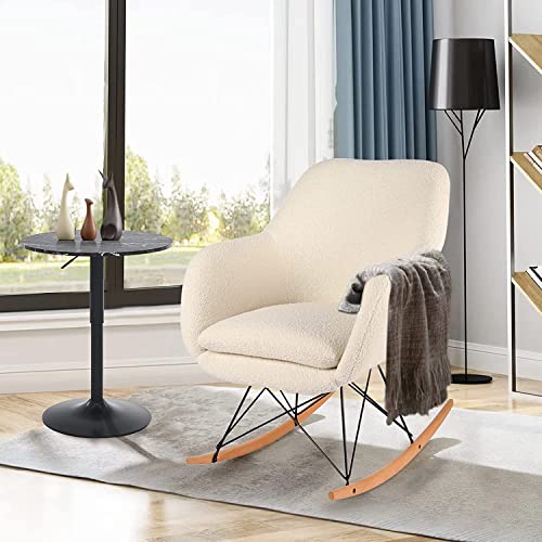 Rongbuk Modern Velvet Rocking Chair,Upholstered Rocker Glider Chair with High Backrest and Armrests,Small Accent Chair for Nursery,Living Room,Bedroom,White