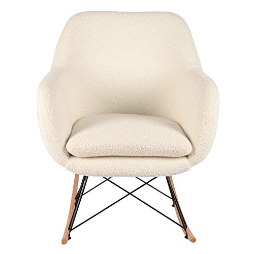 Rongbuk Modern Velvet Rocking Chair,Upholstered Rocker Glider Chair with High Backrest and Armrests,Small Accent Chair for Nursery,Living Room,Bedroom,White