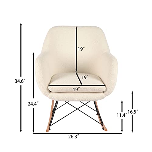 Rongbuk Modern Velvet Rocking Chair,Upholstered Rocker Glider Chair with High Backrest and Armrests,Small Accent Chair for Nursery,Living Room,Bedroom,White