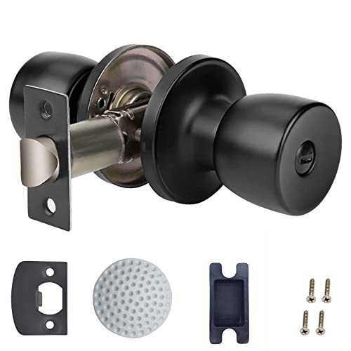 DSJJBLL Passage Door Knob Privacy Locking Door Knob Bedroom with Lock Bathroom Standard Ball Matte Black Round Knob Door Knobs Keyless Interior Use/Berlin Series Lock for Room Door（Keyless）