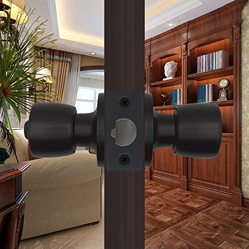 DSJJBLL Passage Door Knob Privacy Locking Door Knob Bedroom with Lock Bathroom Standard Ball Matte Black Round Knob Door Knobs Keyless Interior Use/Berlin Series Lock for Room Door（Keyless）