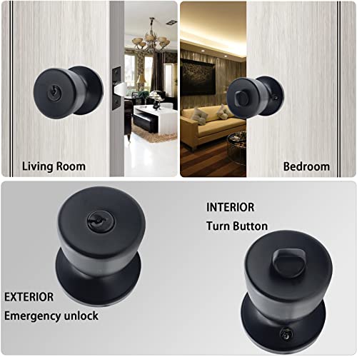 DSJJBLL Passage Door Knob Privacy Locking Door Knob Bedroom with Lock Bathroom Standard Ball Matte Black Round Knob Door Knobs Keyless Interior Use/Berlin Series Lock for Room Door（Keyless）