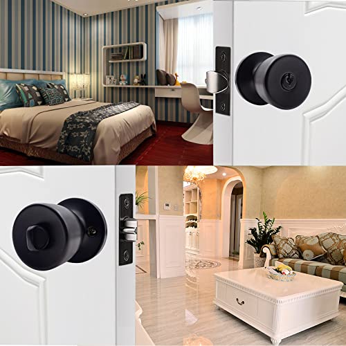 DSJJBLL Passage Door Knob Privacy Locking Door Knob Bedroom with Lock Bathroom Standard Ball Matte Black Round Knob Door Knobs Keyless Interior Use/Berlin Series Lock for Room Door（Keyless）