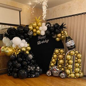 NISOCY Black and Gold Balloons Garland Arch Kit, 120 PCS 12in 10in 5in Metallic Gold Black White and Confetti Balloons for Graduation, Birthday, Wedding, Anniversary, Celebrations, Party Decoration