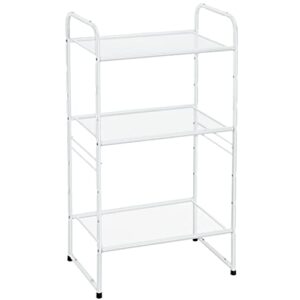 georis 3-tier heavy duty metal mesh shelving unit storage rack, stackable extendable plant stand bathroom organizer with adjustable shelf, white