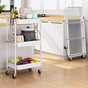 jydqm metal 3 tier folding trolley wheeled kitchen storage shelf trolley (color : e, size : 78cm*45cm)