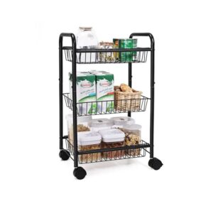 JYDQM 3 Tier Kitchen Trolley on Wheels with Handle Trolley for Kitchen Bathroom Cabinet White Black (Color : E, Size : 28.3cm*16.5cm)