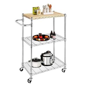 JYDQM 3 Tier Kitchen & Microwave Trolley 60x35x85CM Storage Rack Wood & Chrome Utility Storage Trolley