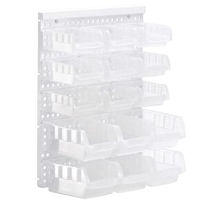 rivtun transparent garage organizer bins, 15pcs wall mounted storage small parts bins with white pegboard to store nuts,bolts, screws, nails