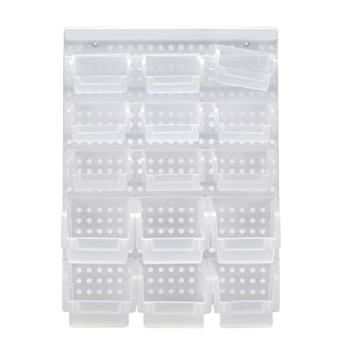 RIVTUN Transparent Garage Organizer Bins, 15PCS Wall Mounted Storage Small Parts Bins With White Pegboard to Store Nuts,Bolts, Screws, Nails