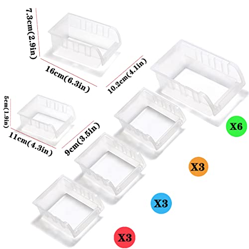 RIVTUN Transparent Garage Organizer Bins, 15PCS Wall Mounted Storage Small Parts Bins With White Pegboard to Store Nuts,Bolts, Screws, Nails