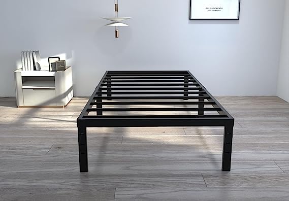 Joceret Twin XL 14 Inch Metal Bed Frame with Sturdy, Heavy Duty,Stable Structure,Easy Assembly,Bedroom,Guest Room,No Box Spring Needed, Iron,Child,Black