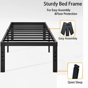 Joceret Twin XL 14 Inch Metal Bed Frame with Sturdy, Heavy Duty,Stable Structure,Easy Assembly,Bedroom,Guest Room,No Box Spring Needed, Iron,Child,Black