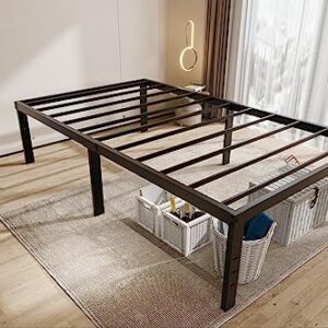 Joceret Twin XL 14 Inch Metal Bed Frame with Sturdy, Heavy Duty,Stable Structure,Easy Assembly,Bedroom,Guest Room,No Box Spring Needed, Iron,Child,Black