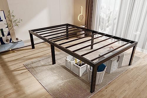 Joceret Twin XL 14 Inch Metal Bed Frame with Sturdy, Heavy Duty,Stable Structure,Easy Assembly,Bedroom,Guest Room,No Box Spring Needed, Iron,Child,Black