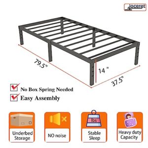 Joceret Twin XL 14 Inch Metal Bed Frame with Sturdy, Heavy Duty,Stable Structure,Easy Assembly,Bedroom,Guest Room,No Box Spring Needed, Iron,Child,Black