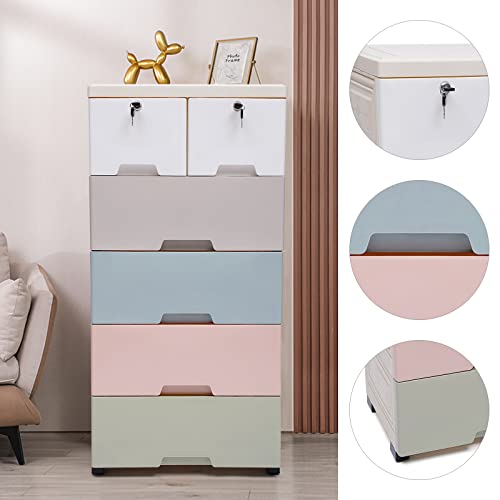 Gdrasuya10 Plastic Dresser Storage Cabinet with 6 Drawers Dressers Storage Cabinet Tall Dresser Organizer for Clothes Closet Bedroom Living Room Entryway Playroom Furniture, Beige