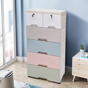 Gdrasuya10 Plastic Dresser Storage Cabinet with 6 Drawers Dressers Storage Cabinet Tall Dresser Organizer for Clothes Closet Bedroom Living Room Entryway Playroom Furniture, Beige