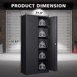 BYNSOE 71" Metal Storage Locker Metal Garage Locker Cabinets with Locking Door and 4 Adjustable Shelves, Steel Classic Storage Cabinet for Home, School, Office, Garage (Black-Style 1)