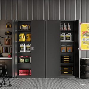 BYNSOE 71" Metal Storage Locker Metal Garage Locker Cabinets with Locking Door and 4 Adjustable Shelves, Steel Classic Storage Cabinet for Home, School, Office, Garage (Black-Style 1)