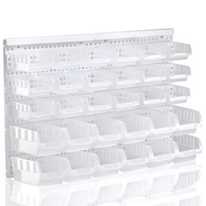 rivtun transparent garage organizer bins, 30pcs wall mounted storage small parts bins with white pegboard to store nuts,bolts, screws, nails