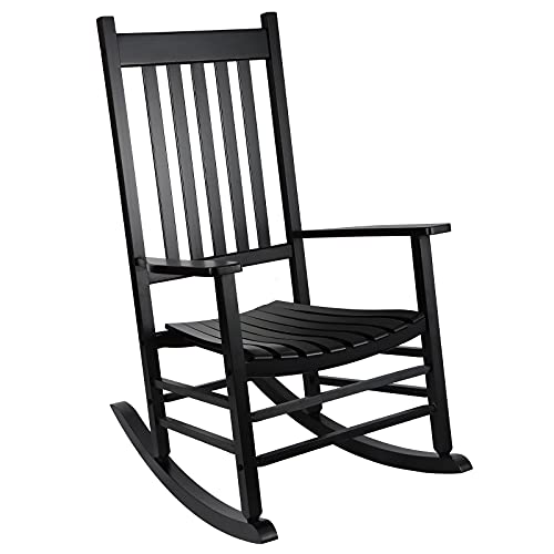 GnL Recsports Rocking Chair Wooden Frame Chair Indoor and Outdoor Fade Resistant Rocker with 350lbs Weight Capacity All Weather Porch Rocker for Garden Lawn Balcony Backyard and Patio Porch 1 Black