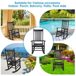 GnL Recsports Rocking Chair Wooden Frame Chair Indoor and Outdoor Fade Resistant Rocker with 350lbs Weight Capacity All Weather Porch Rocker for Garden Lawn Balcony Backyard and Patio Porch 1 Black