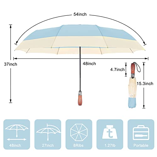 Lejorain Folding Golf Rain Umbrella - Wind Resistant 54inch Extra Large Compact Umbrella for Travel 210T Teflon Study Collapsible Adult Umbrella